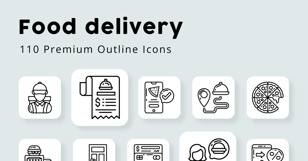Food delivery Unique Outline Icons #354145 - TemplateMonster
