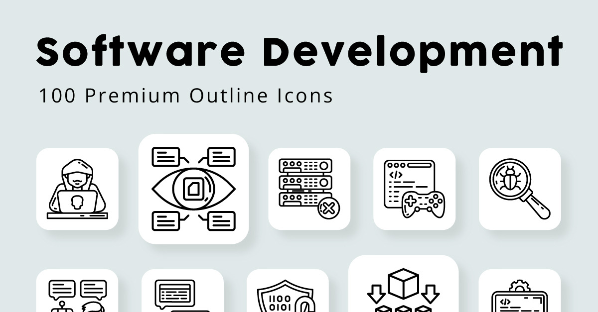 Iconos de esquema de desarrollo de software - TemplateMonster