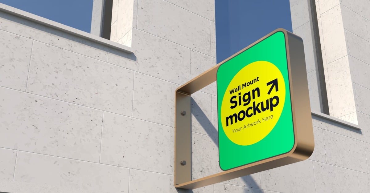 Rectangular Wall Mount Façade Sign Mockup Template 20B