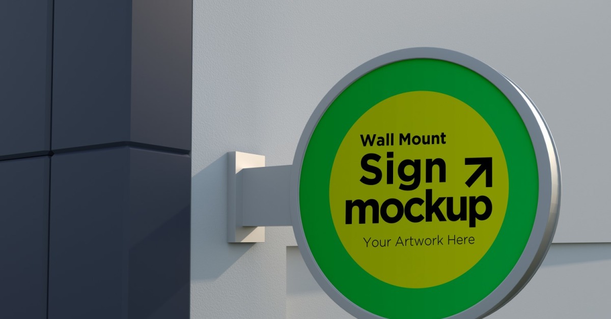 Round Wall Mount Façade Sign Board Mockup Template 5B