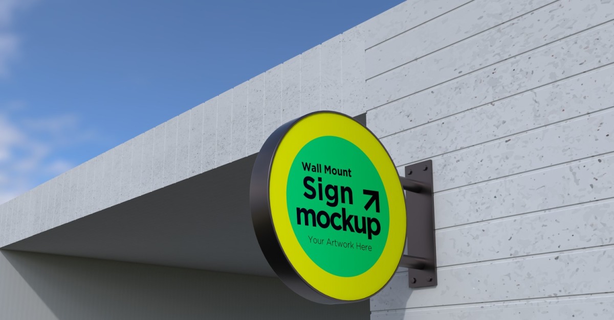 Round Wall Mount Sign Mockup Template attached to the wall 16B