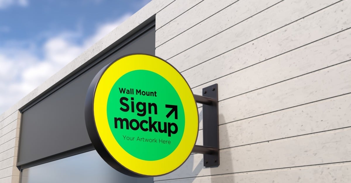 Round Wall Mount Sign Mockup Template attached to the wall 17A