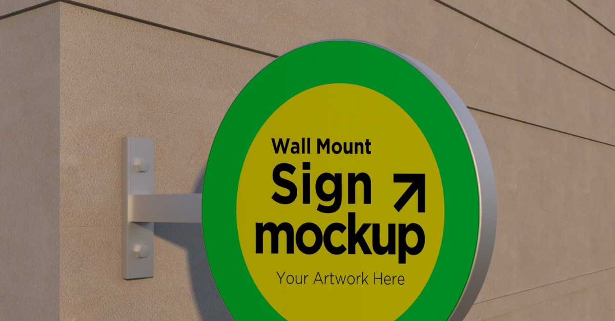 Round Wall Mount Signage Mockup Template 09B