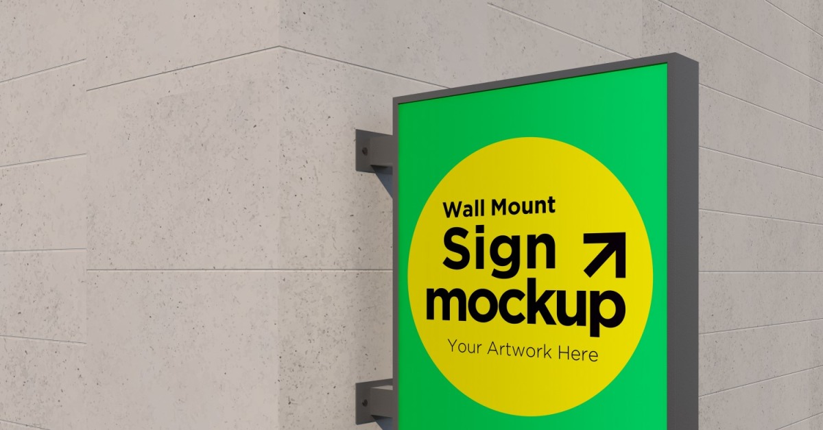 Square Wall Mount Façade Sign Mockup Template 23A
