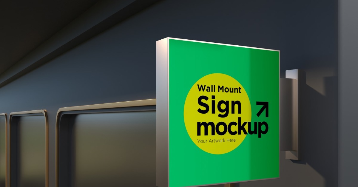 Square Wall Mount Sign Mockup Template attached to the wall 11A