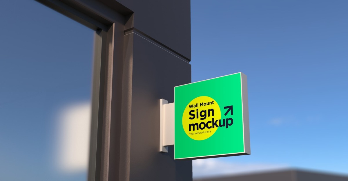 Square Wall Mount Sign Mockup Template attached to the wall 13B