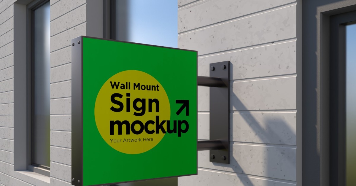 Square Wall Mount Sign Mockup Template attached to the wall 15A