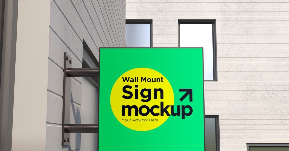 Square Wall Mount Sign Mockup Template attached to the wall 15C