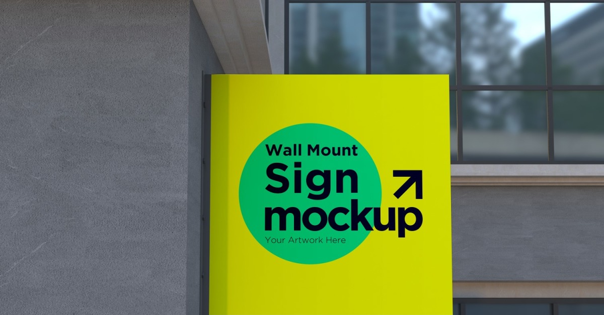 Square Wall Mount Signage Mockup Template 08B