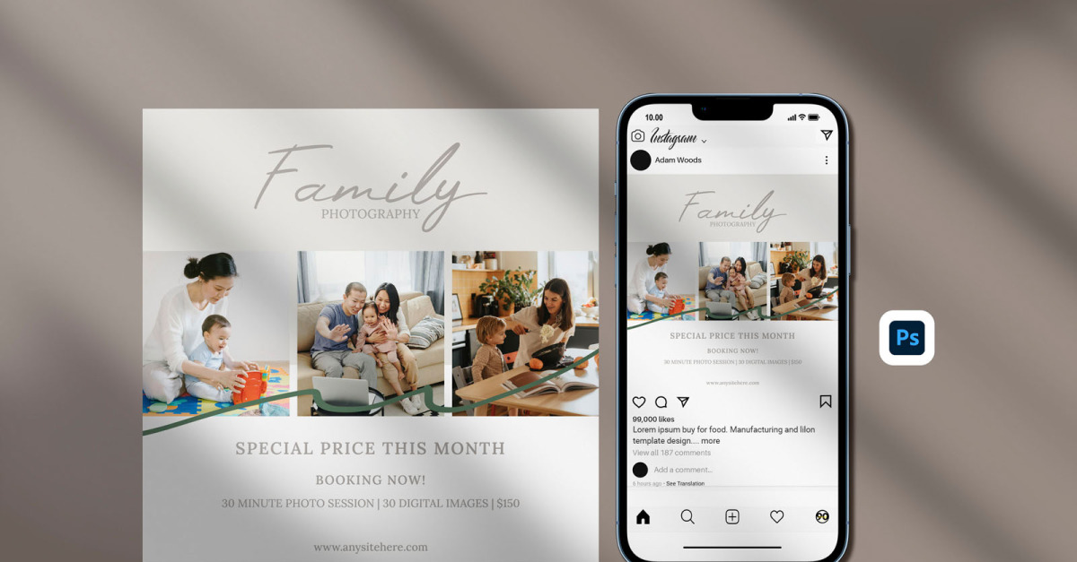 Family Photography session social media post template for photographer