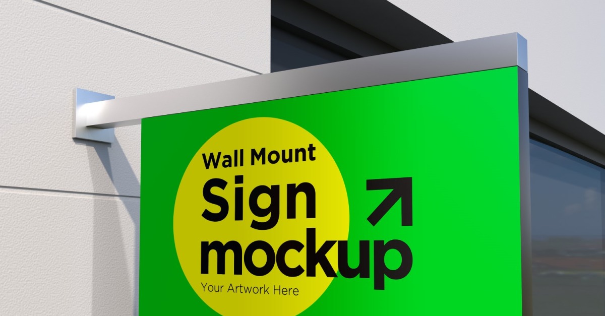 Rectangular Wall Mount Façade Sign Mockup Template 28A