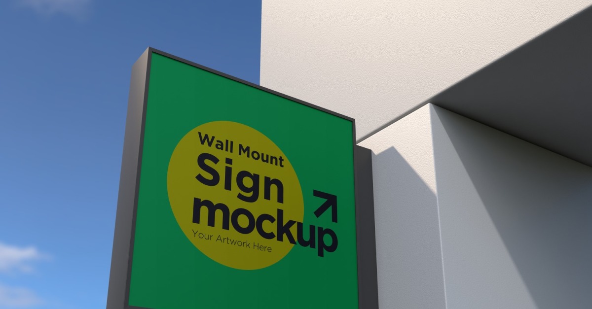 Square Wall Mount Façade Sign Mockup Template 27A