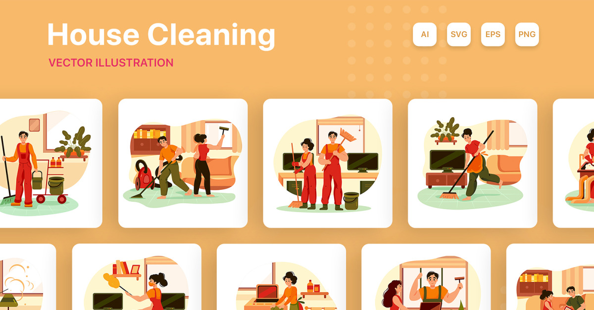 M237_ House Cleaning Illustration Pack - TemplateMonster