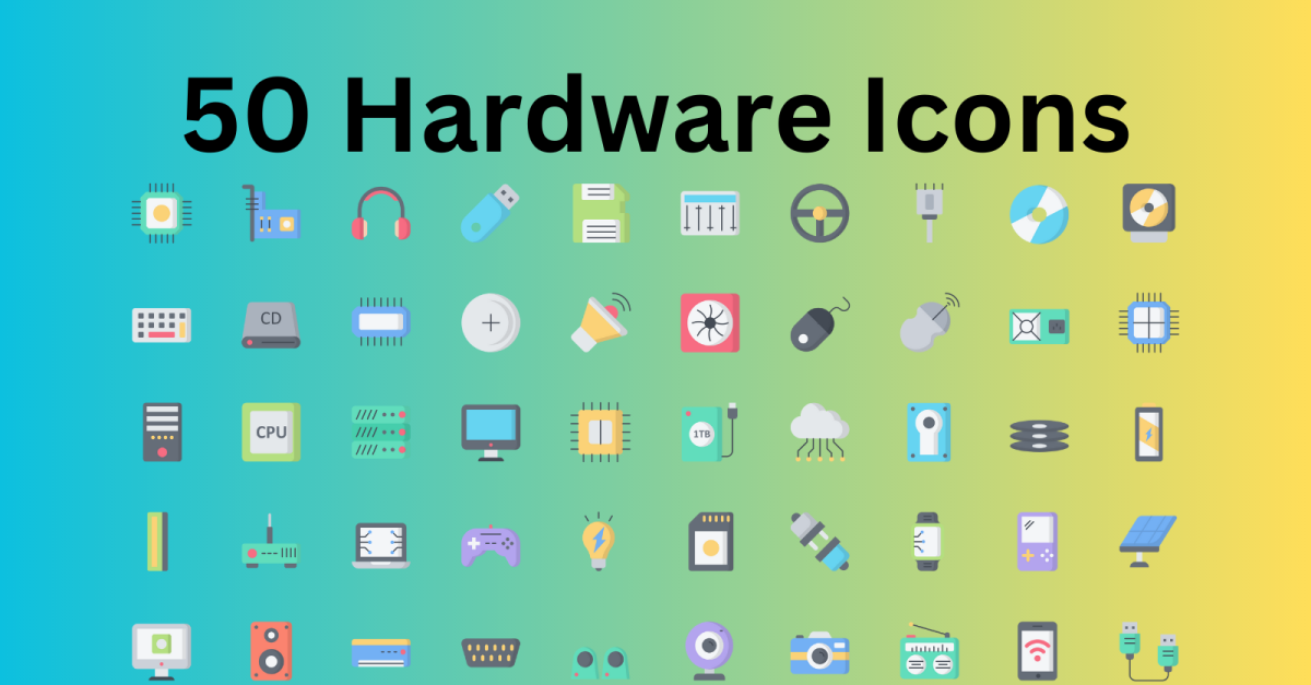 Hardware Icon Set 50 Flat Icons - SVG And AI Files