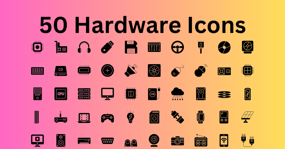 Hardware Icon Set 50 Glyph Icons - SVG And AI Files