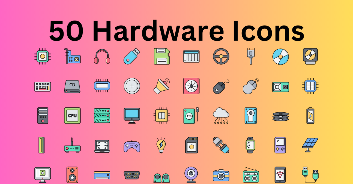 Hardware Icon Set 50 Line Color Icons - SVG And AI Files