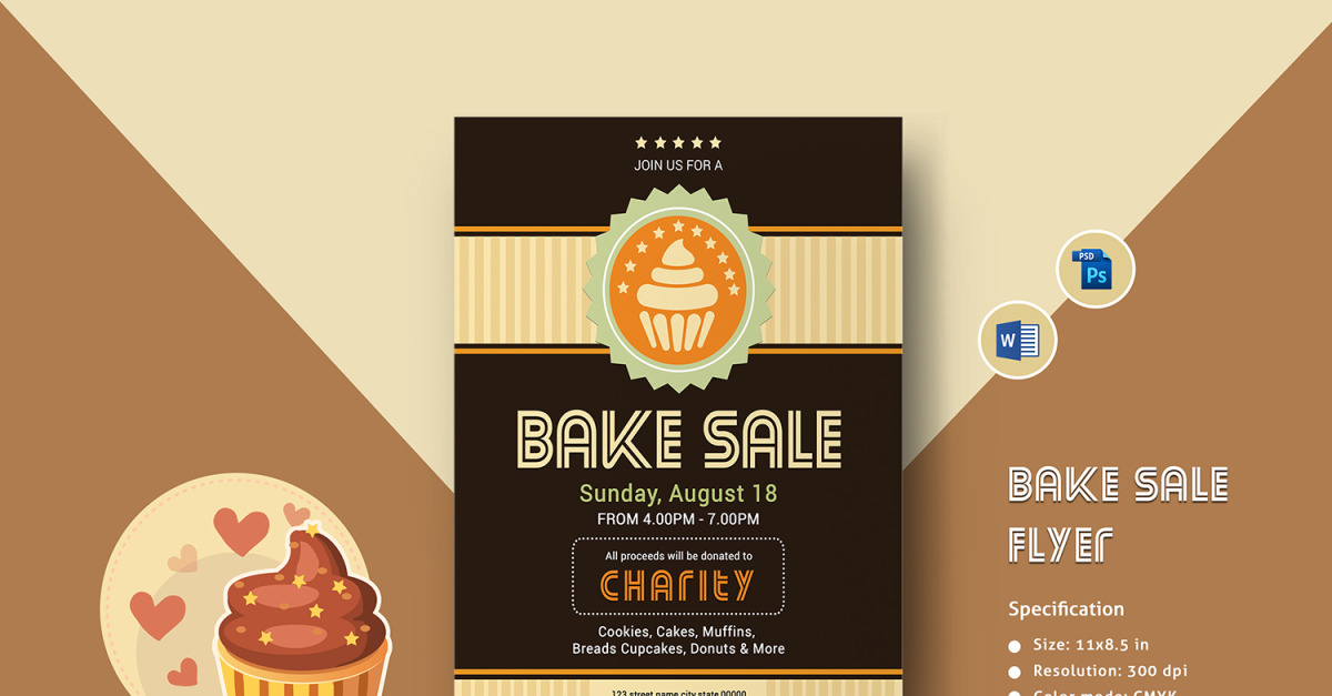 Printable Bake Sale Flyer Template #354560 - TemplateMonster