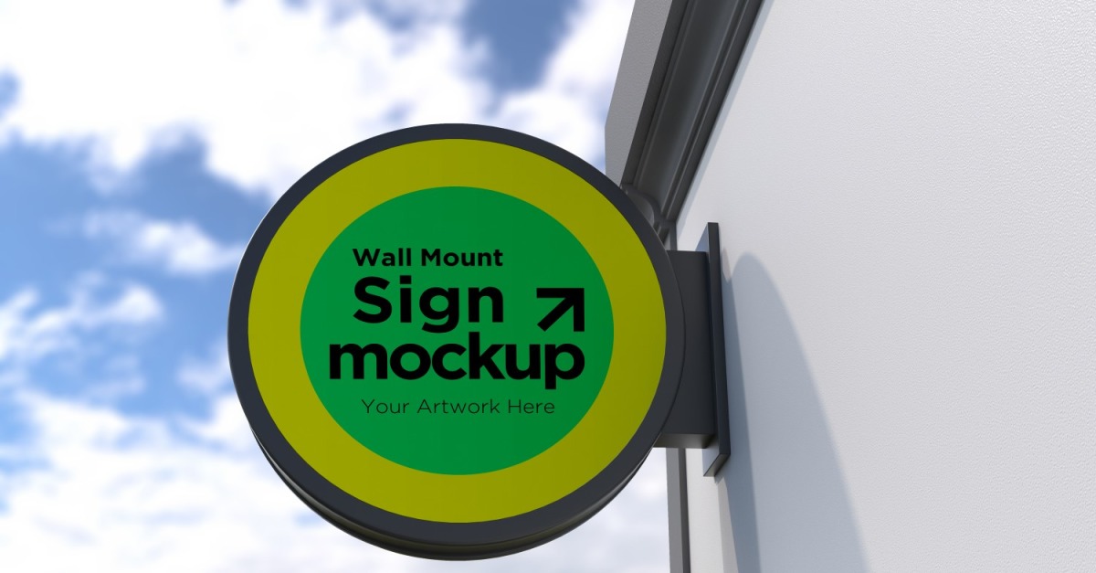 Round Wall Mount Signage Mockup Template 37C