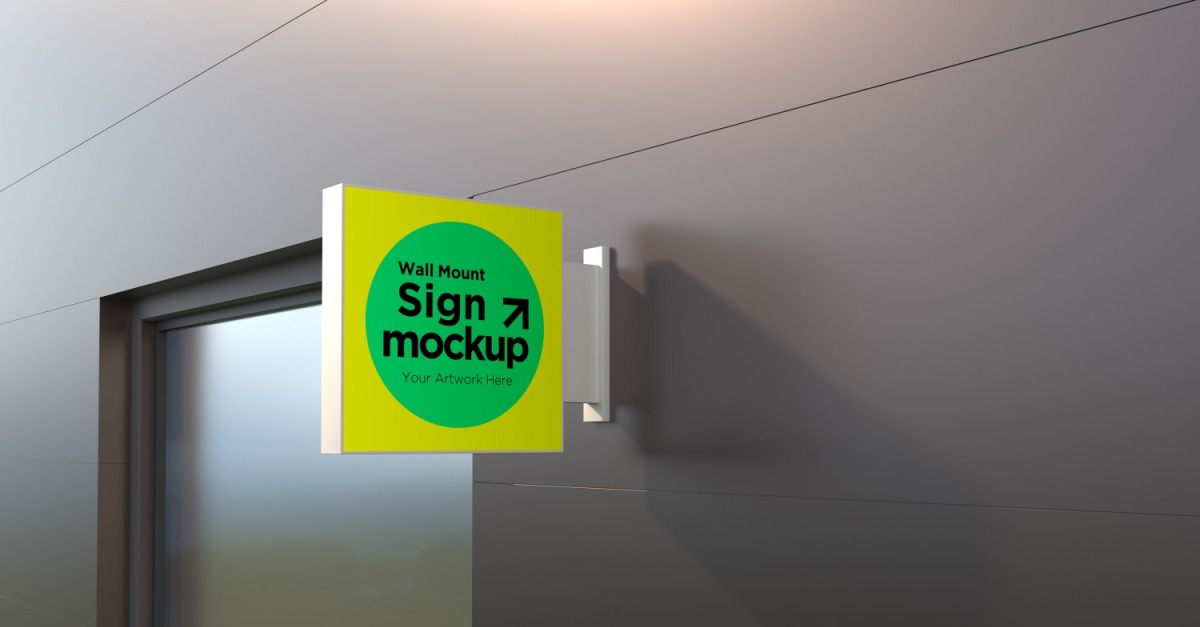 Square Wall Mount Signage Mockup Template 41A