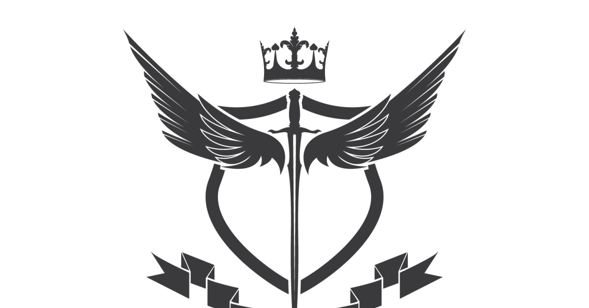 Espada de ala y corona rey señor logo icono v11