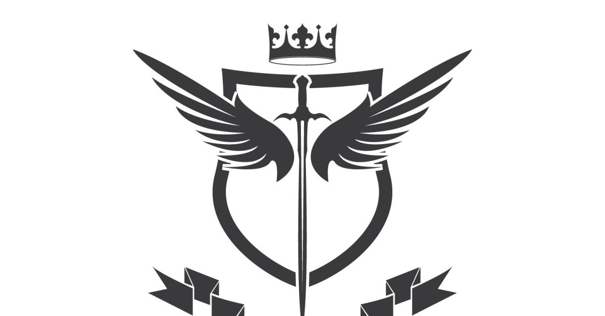 Espada de ala y corona rey señor logo icono v12