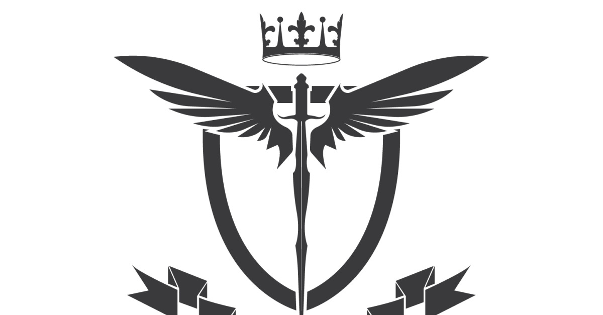 Espada de ala y corona rey señor logo icono v14