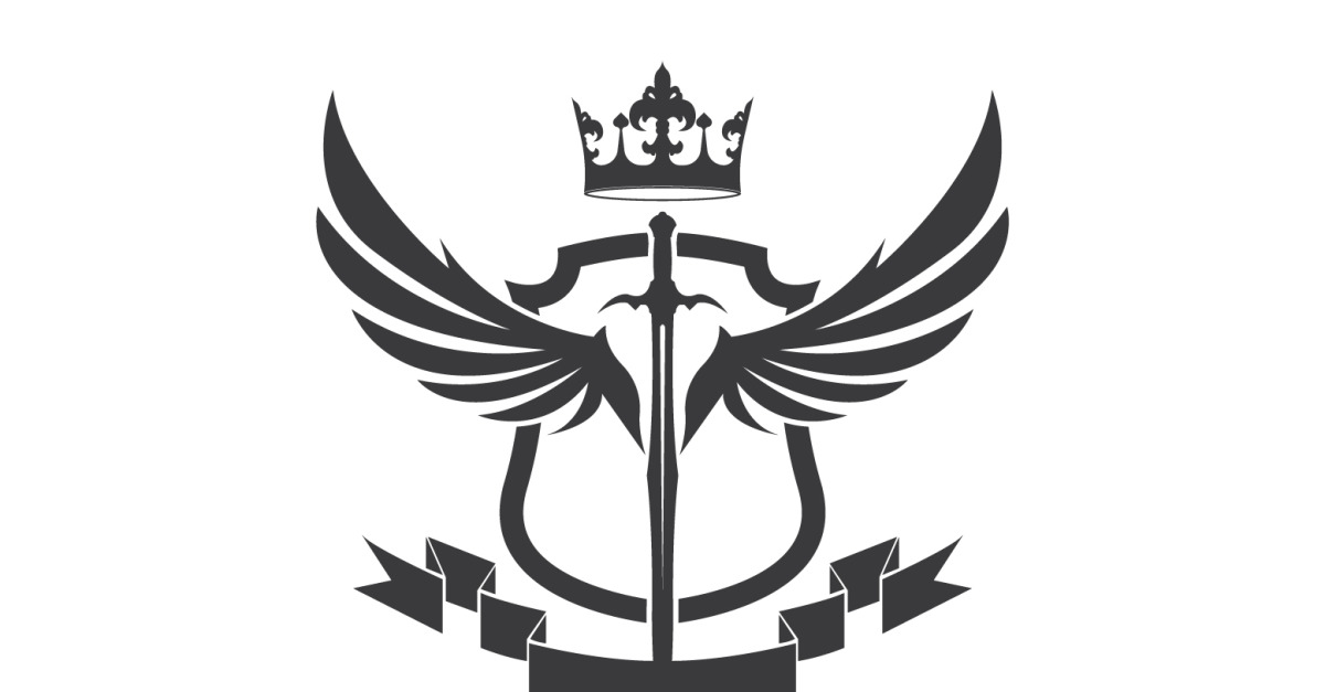 Espada de ala y corona rey señor logo icono v15