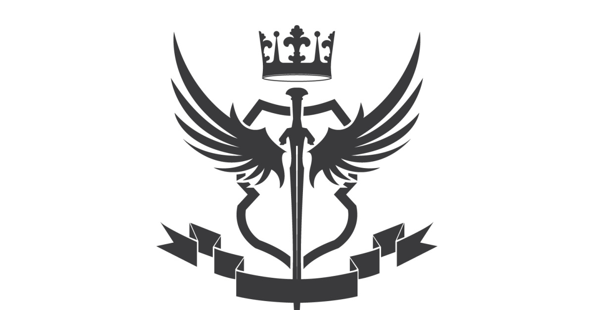 Espada de ala y corona rey señor logo icono v21