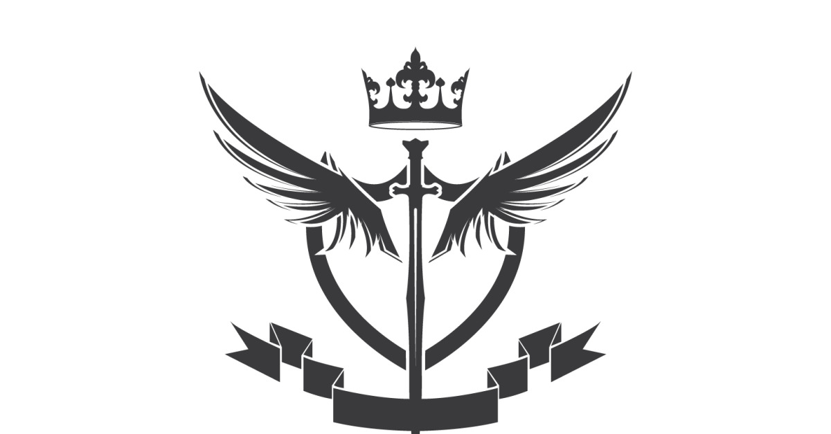 Espada de ala y corona rey señor logo icono v23