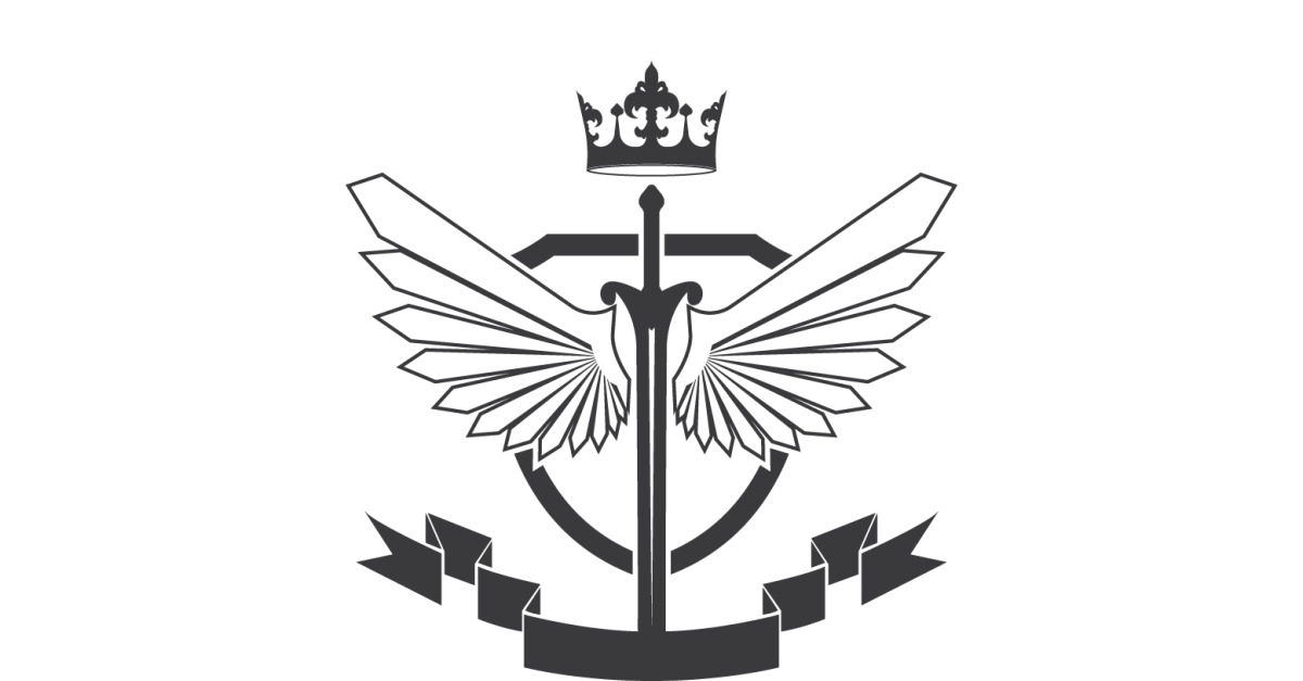 Espada de ala y corona rey señor logo icono v31