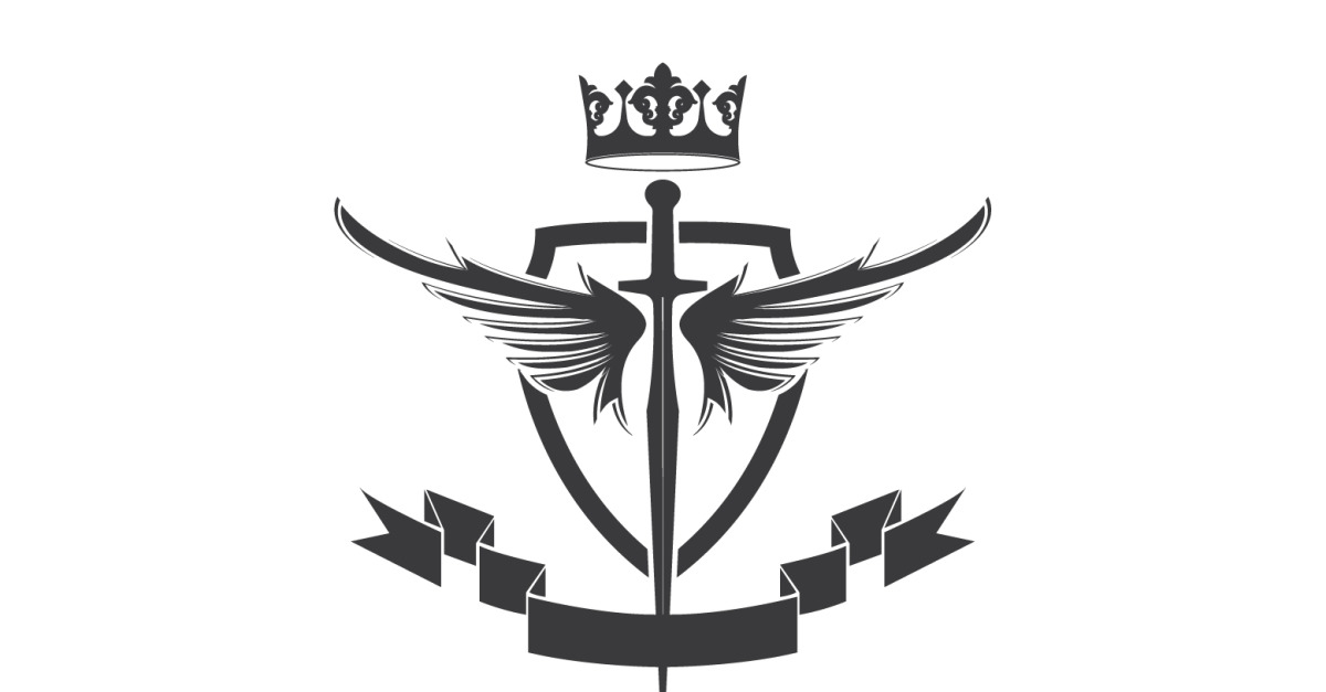 Espada de ala y corona rey señor logo icono v32