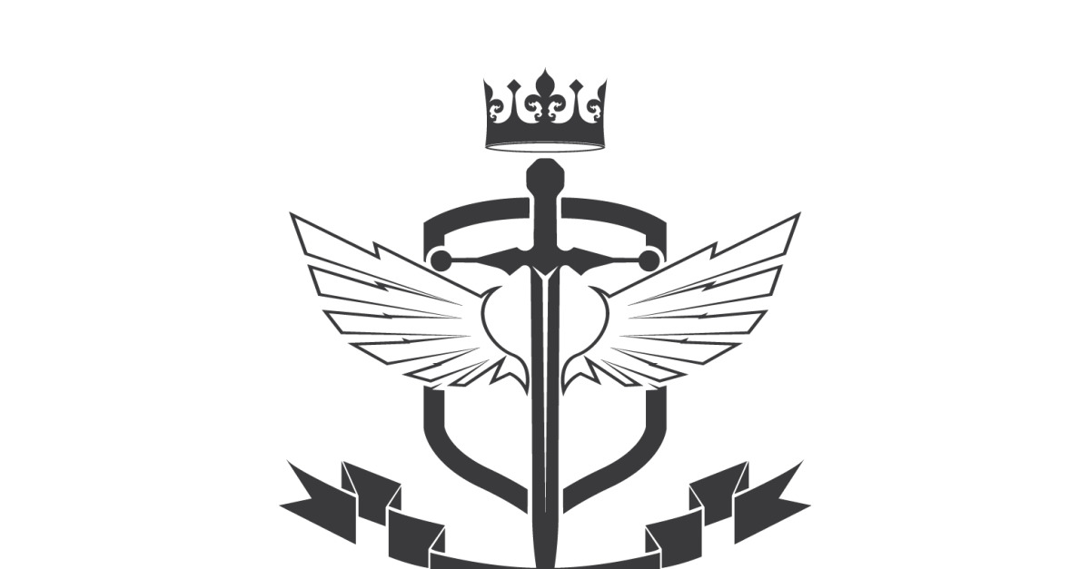 Espada de ala y corona rey señor logo icono v33