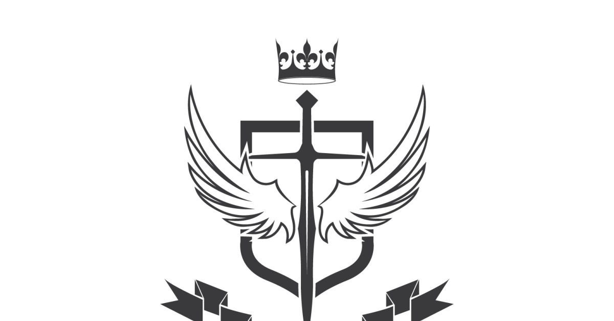 Espada de ala y corona rey señor logo icono v34