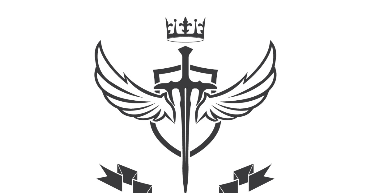 Espada de ala y corona rey señor logo icono v38