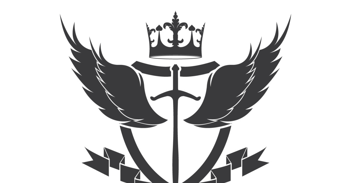 Espada de ala y corona rey señor logo icono v3