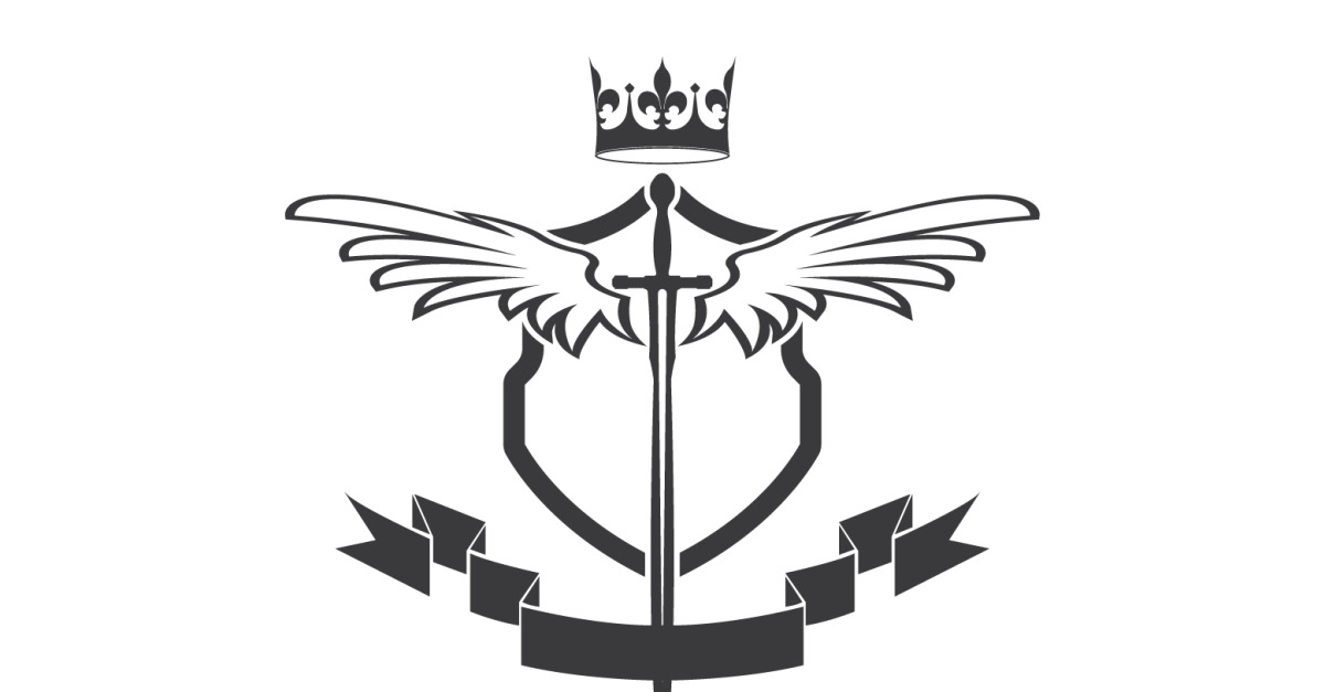Espada de ala y corona rey señor logo icono v42