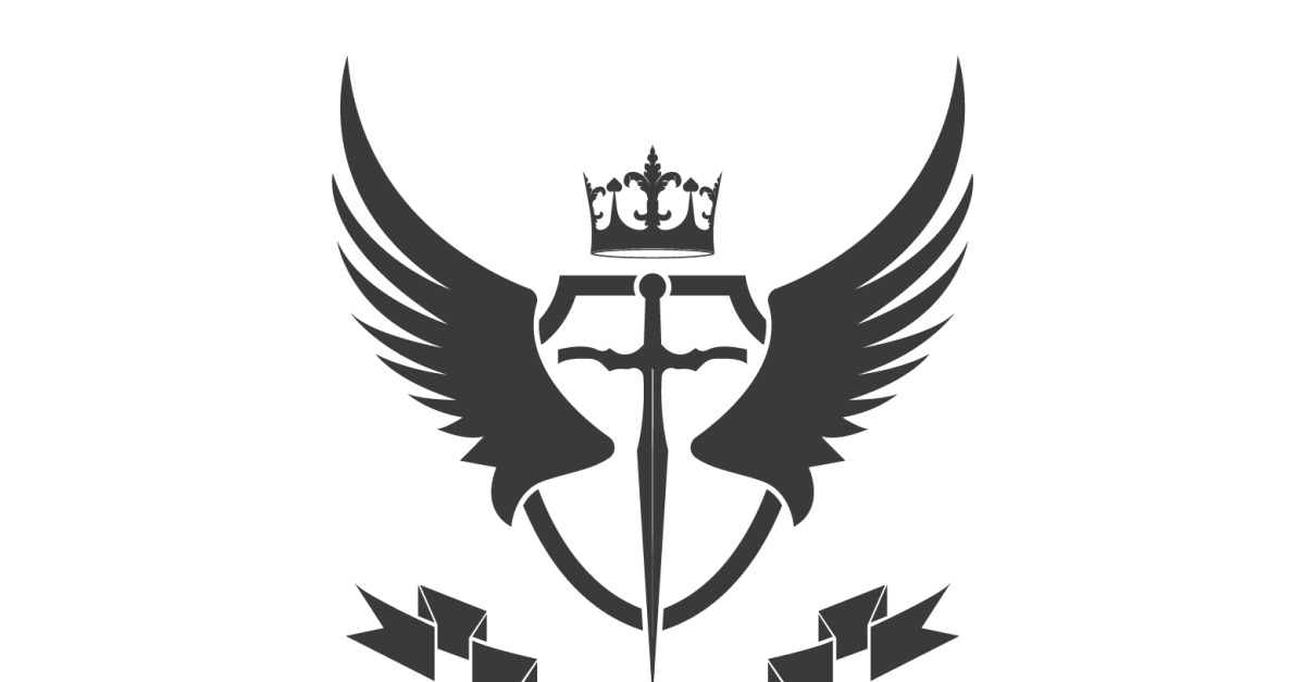 Espada de ala y corona rey señor logo icono v43