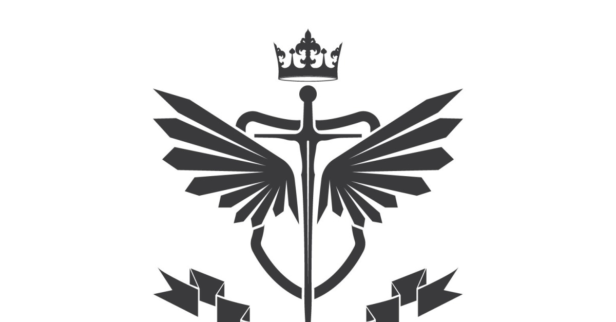 Espada de ala y corona rey señor logo icono v47