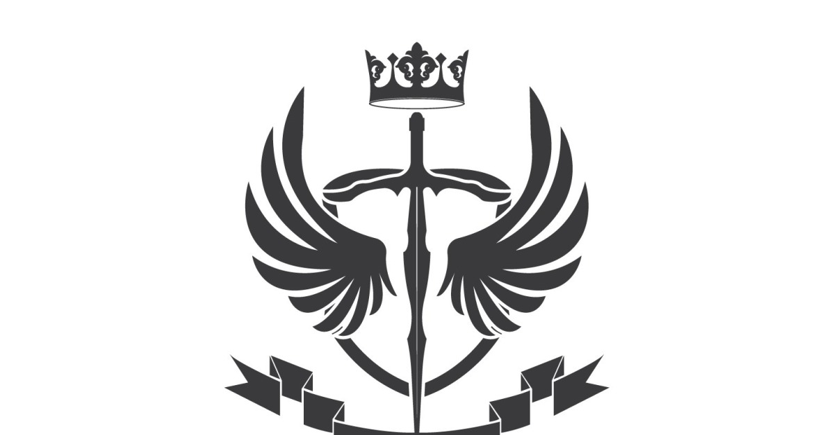 Espada de ala y corona rey señor logo icono v48