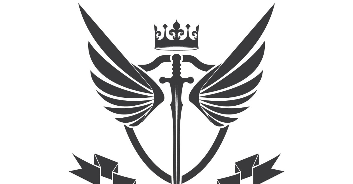 Espada de ala y corona rey señor logo icono v49