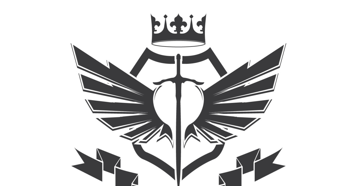 Espada de ala y corona rey señor logo icono v4