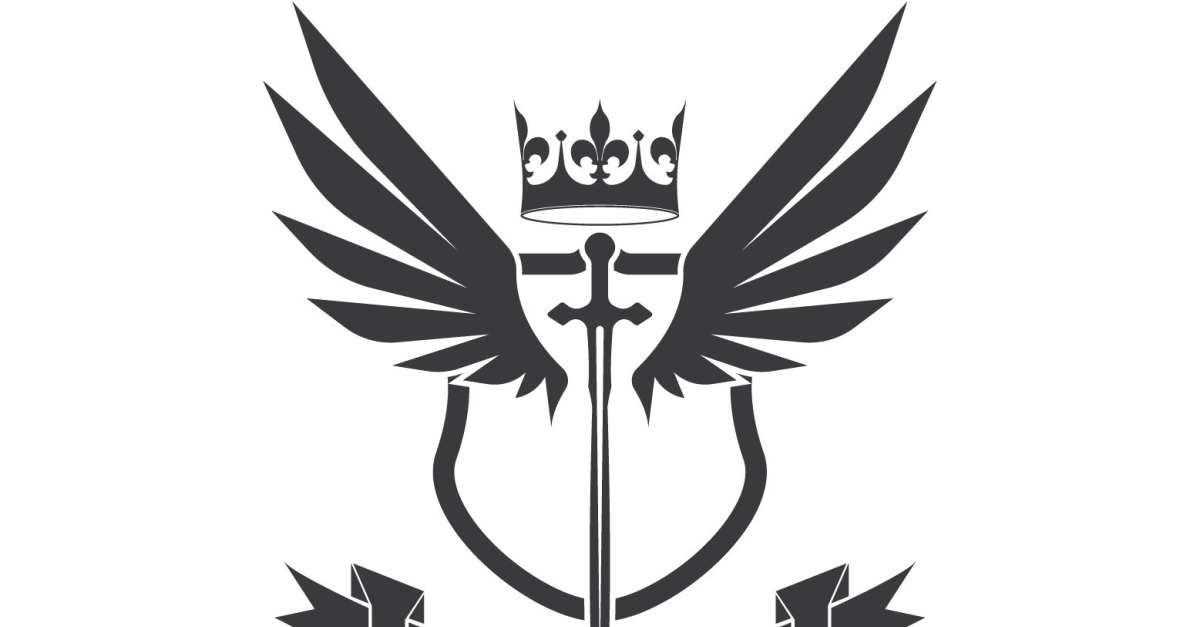 Espada de ala y corona rey señor logo icono v50