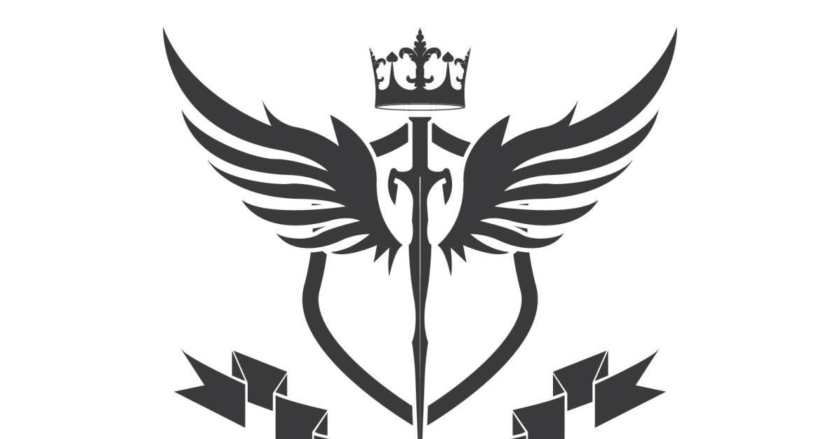 Espada de ala y corona rey señor logo icono v51