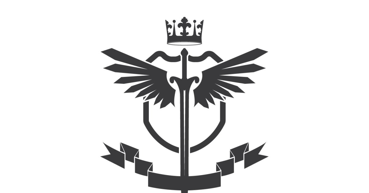 Espada de ala y corona rey señor logo icono v53