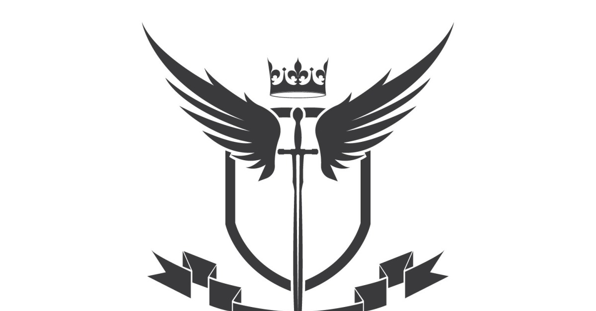 Espada de ala y corona rey señor logo icono v58