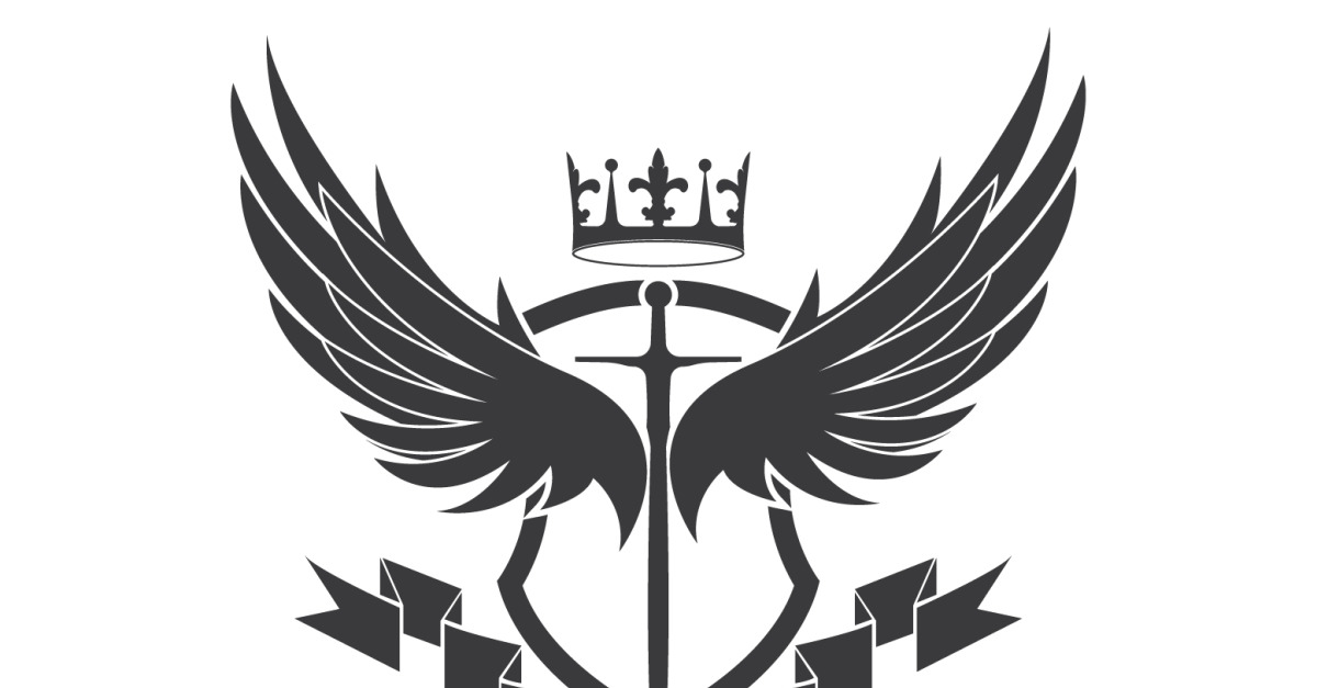 Espada de ala y corona rey señor logo icono v6
