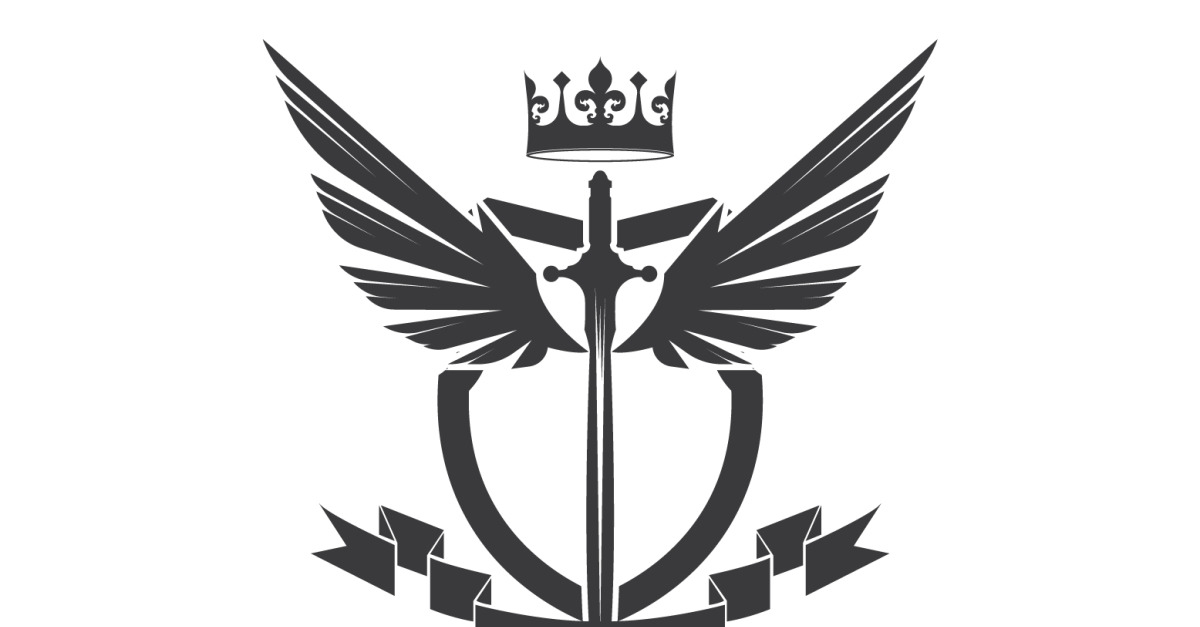 Espada de ala y corona rey señor logo icono v9