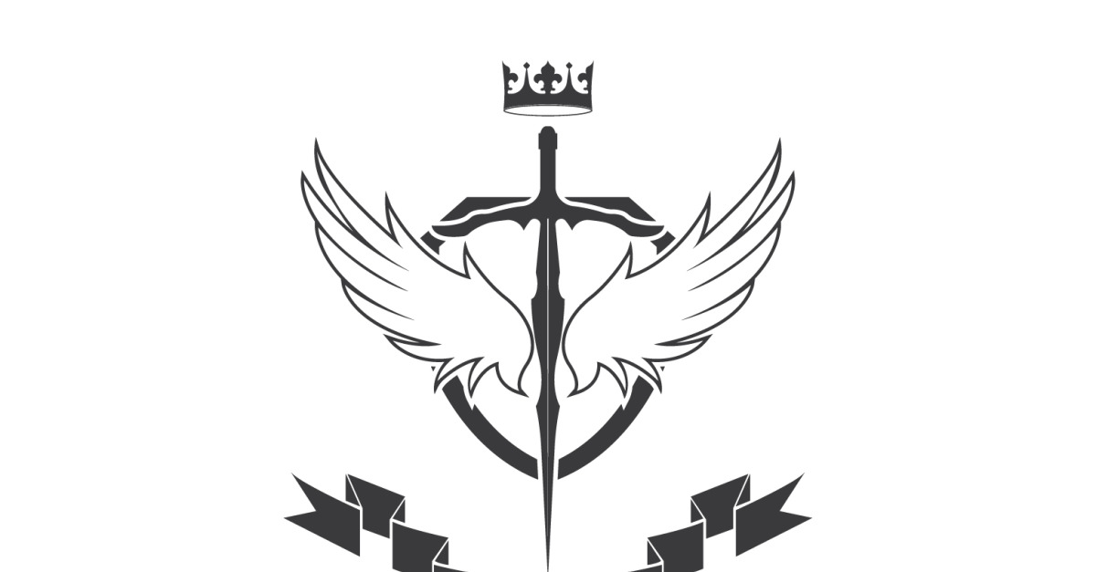 Flügelschwert und Kronenkönig-Lord-Logo-Symbol v36