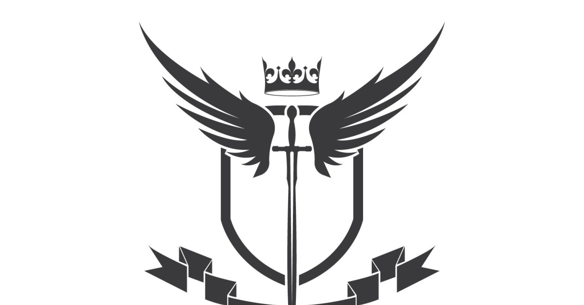 Flügelschwert und Kronenkönig-Lord-Logo-Symbol v58