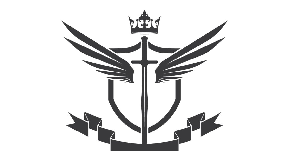 Espada de ala y corona rey señor logo icono v55